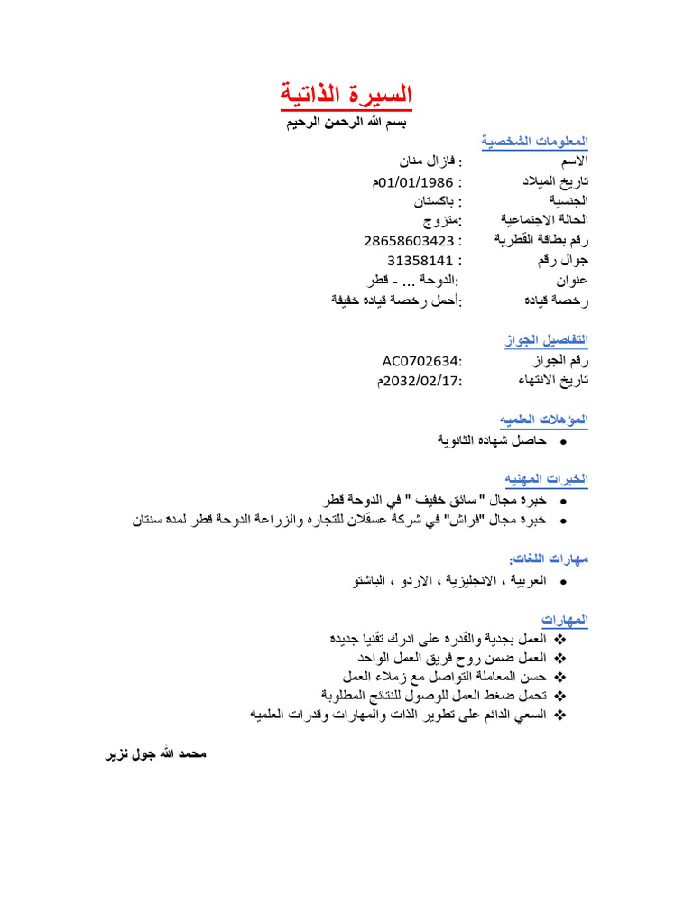 Arabic CV Formatep | PDF