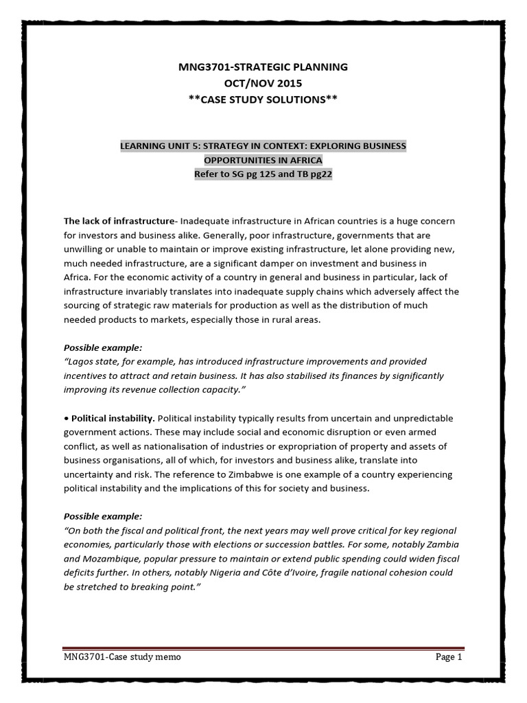 MNG3701 OctNov 2015 Case Study Memo | PDF | Infrastructure | Poverty