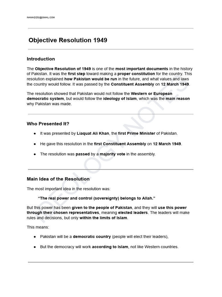 Objective Resolution of 1949 Explained | PDF | Pakistan | Governance