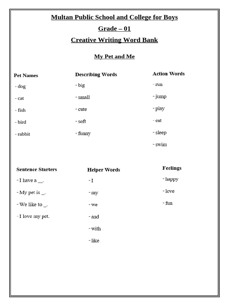 Word Bank Grade1 Compositions Visual | PDF