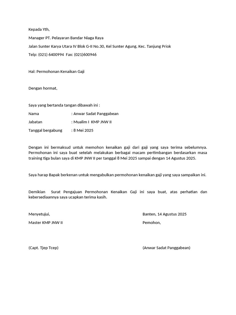 surat permohonan kenaikan gaji anwar | PDF