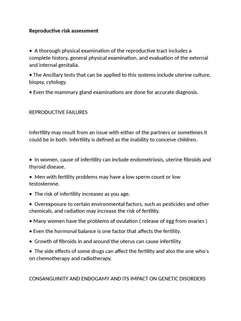 Reproductive Risk Assessment Overview | PDF | Infertility | Genetic ...
