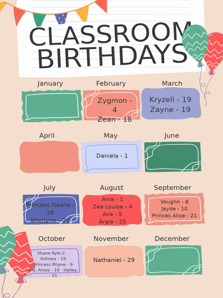 Classroom Birthday Poster in Colorful Fun Style | PDF