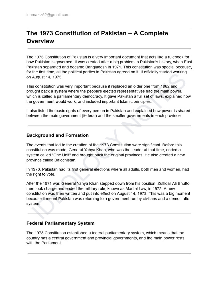 Overview of Pakistan's 1973 Constitution | PDF | Parliament Of Pakistan ...