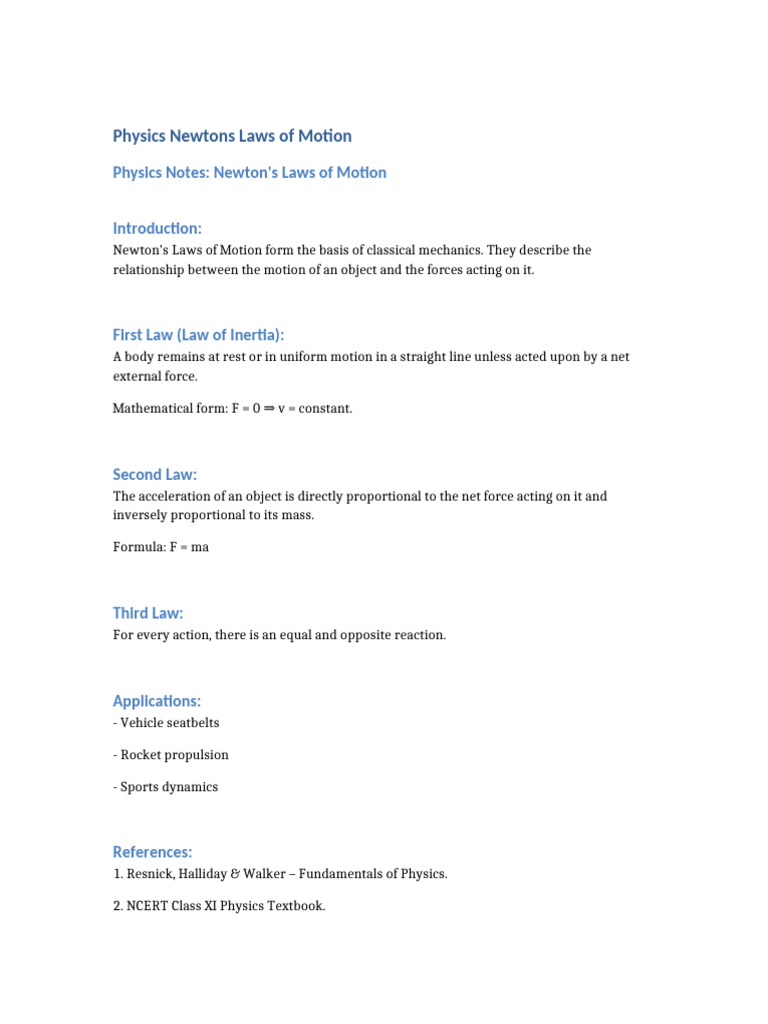 Physics Newtons Laws of Motion | PDF