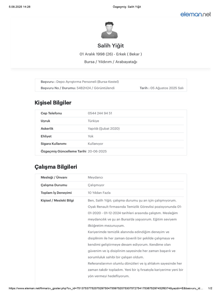 Özgeçmiş - Salih Yiğit | PDF