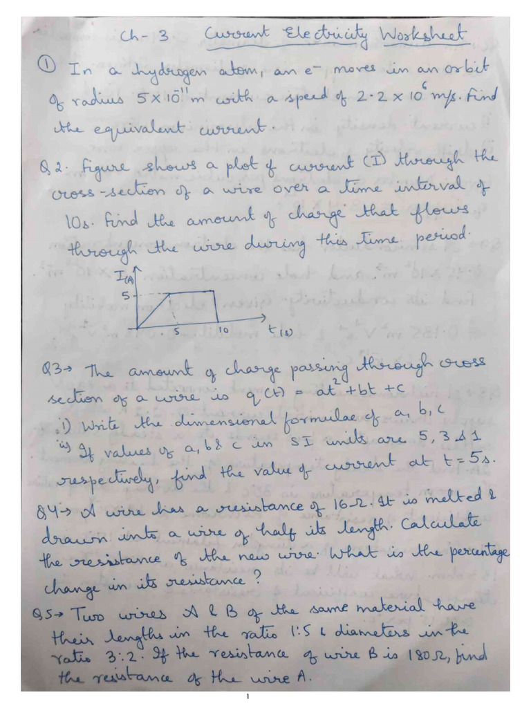 CH 3 Current Electricity Worksheet | PDF