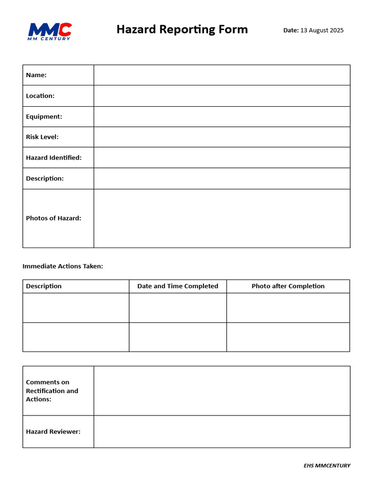 Hazard Reporting Form Template | PDF