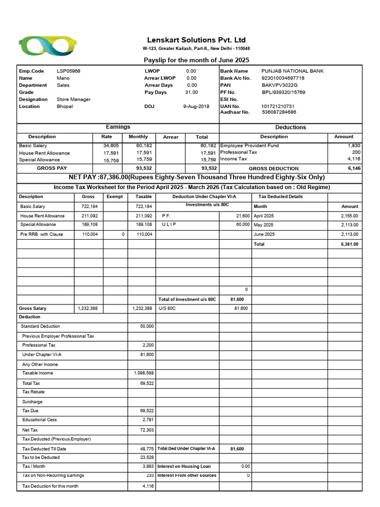 June 2025 Payslip for Store Manager | PDF | Taxes | Tax Deduction