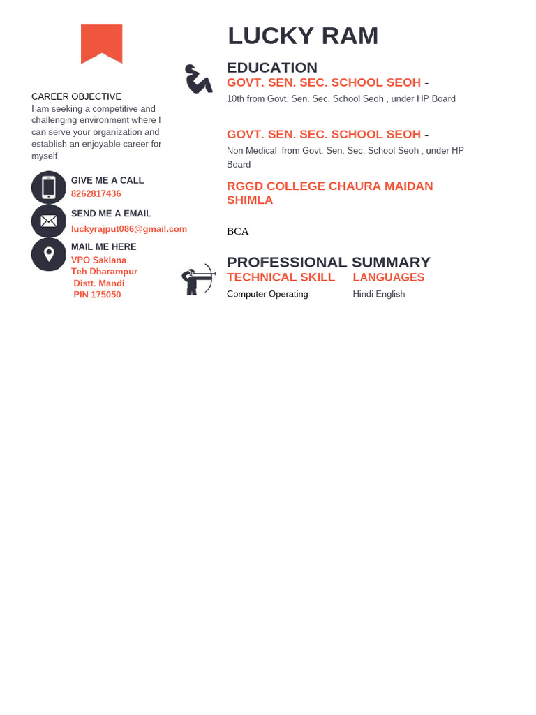 Lucky Ram's Career Objective & Resume | PDF
