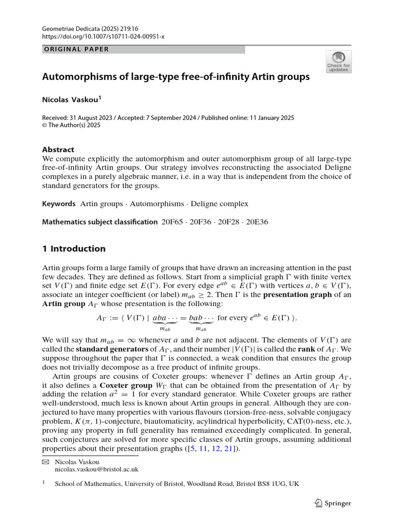 Automorphisms of Large-Type Free-Of-Infinity Artin Groups | PDF | Group ...
