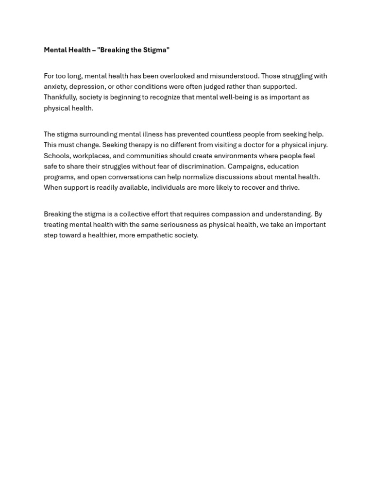Breaking the Mental Health Stigma | PDF