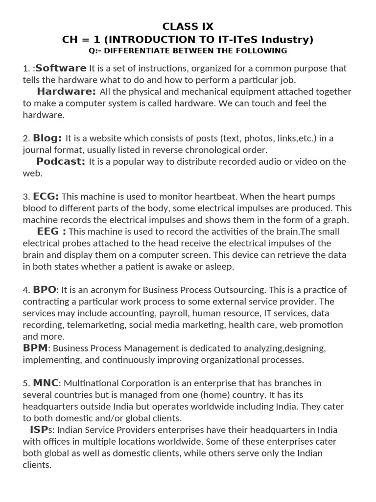 CLASS IX CH = 1 | PDF | Decision Support System | Enterprise Resource ...