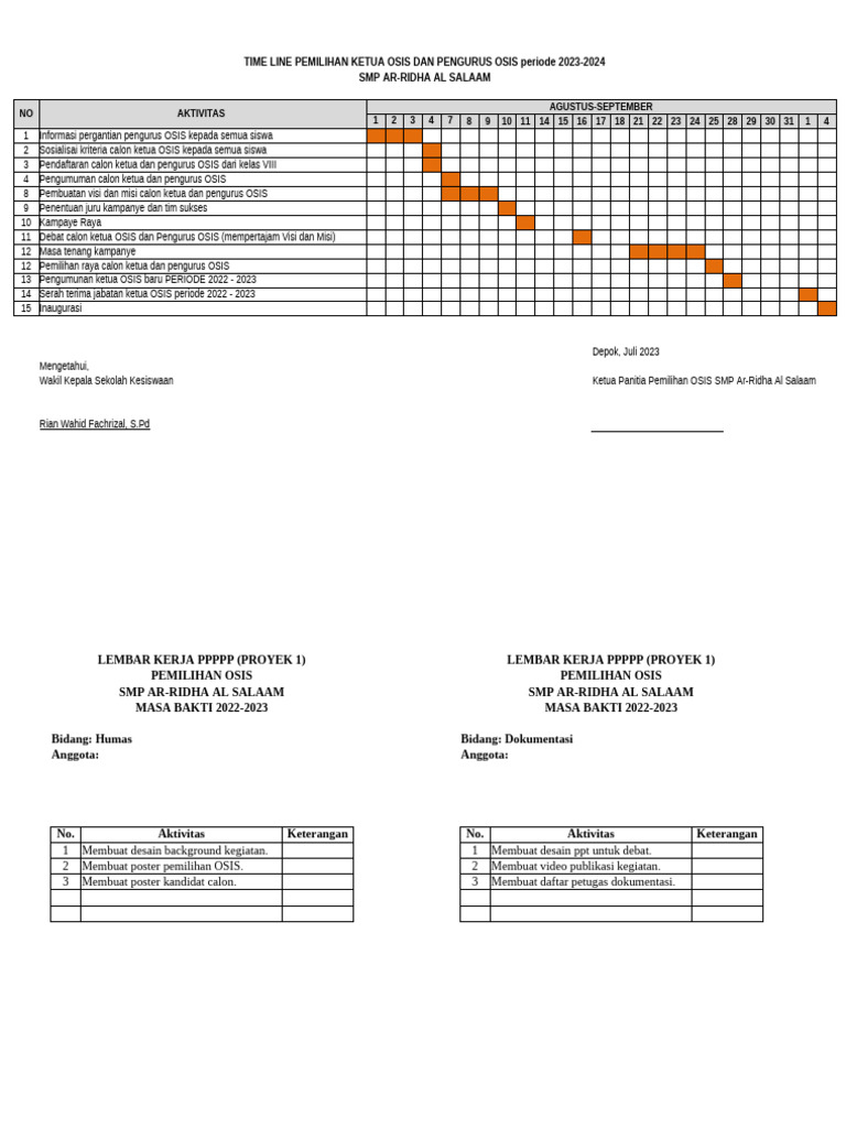 Timeline Pemilihan OSIS 2023-2024 | PDF