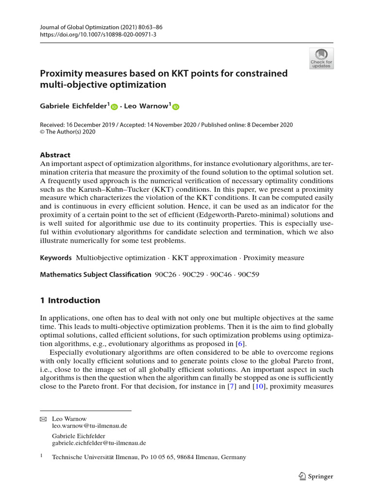 Proximity Measures Based On KKT Points For Constrained Multi-Objective ...