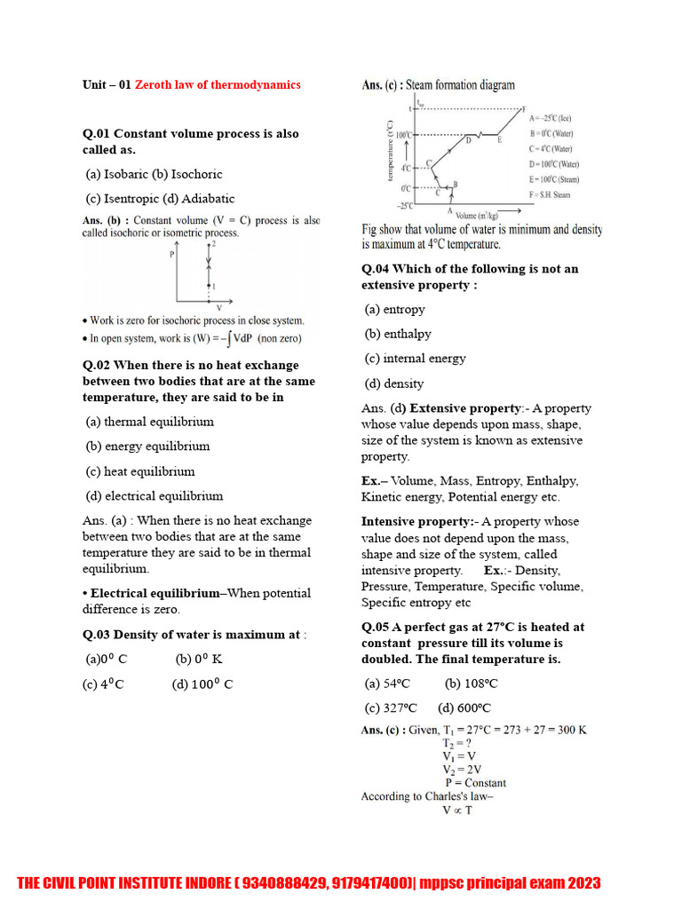 Zeroth Law of Thermodynamics Quiz | PDF | Heat | Enthalpy
