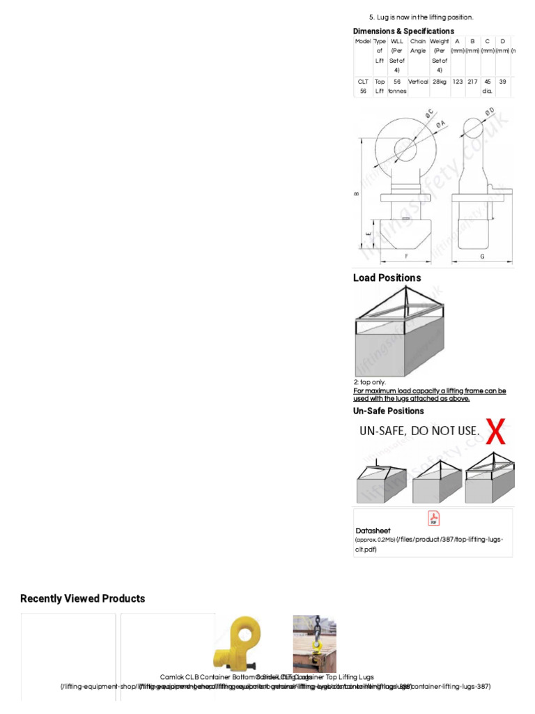 Camlok CLT Container Top Lifting Lugs - LiftingSafety | PDF