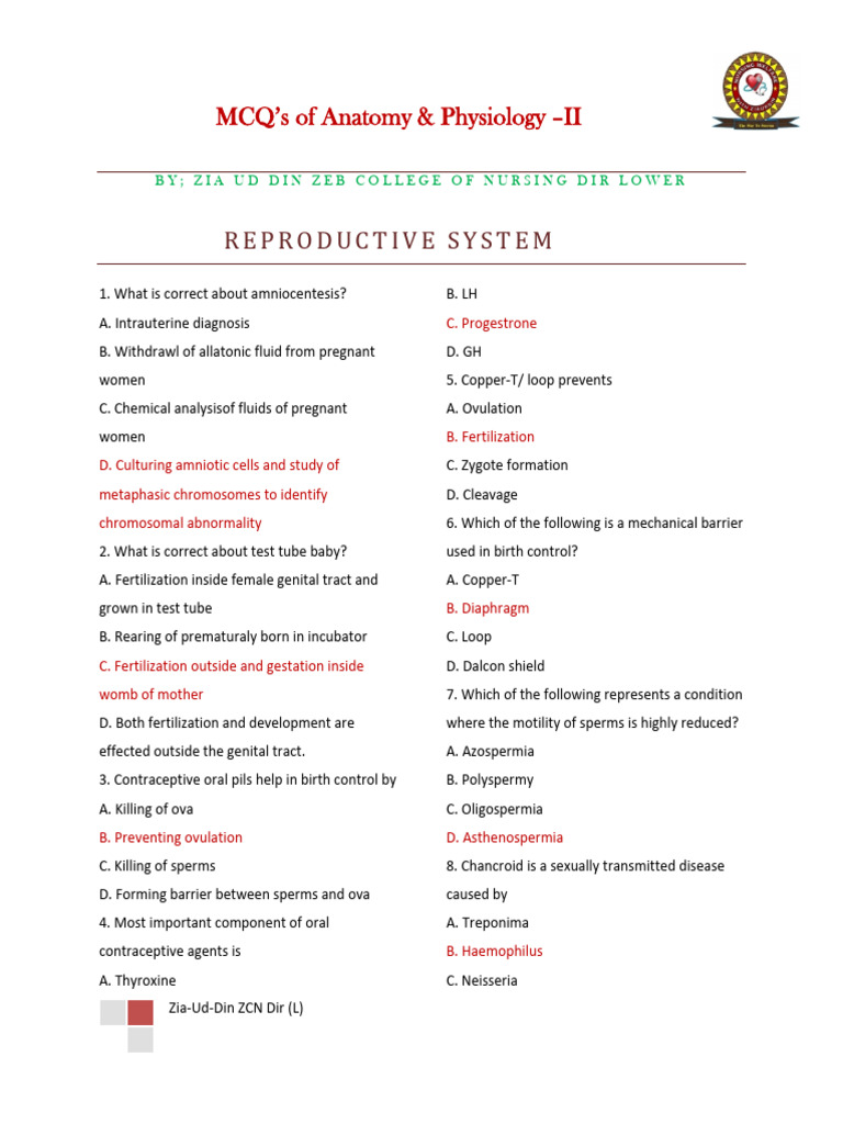 40 Mcq's On Reproductive System | PDF | Menstrual Cycle | Ovary