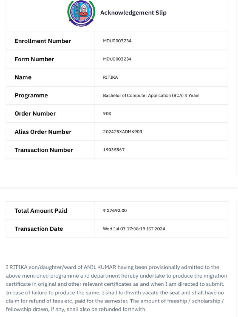 Fees Slip | PDF