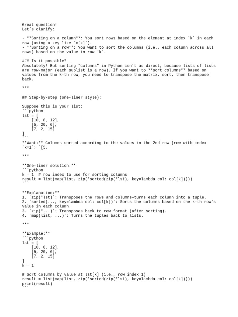 Sorting On KTH Row | PDF | Matrix (Mathematics) | Applied Mathematics