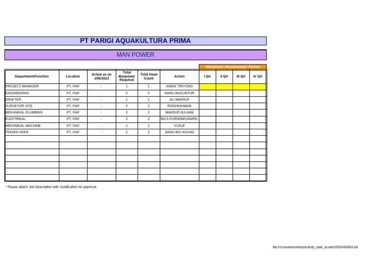 Manpower Planning Sheet | PDF
