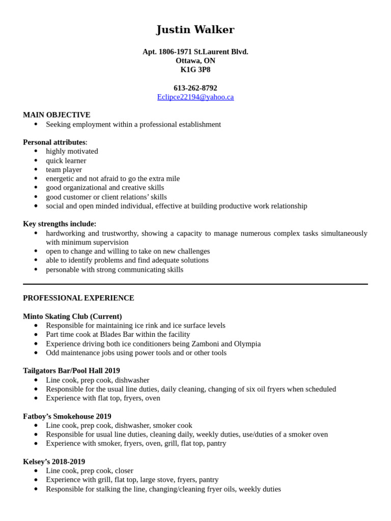 Justin Walker Work Resume2 | PDF | Bakery | Warehouse