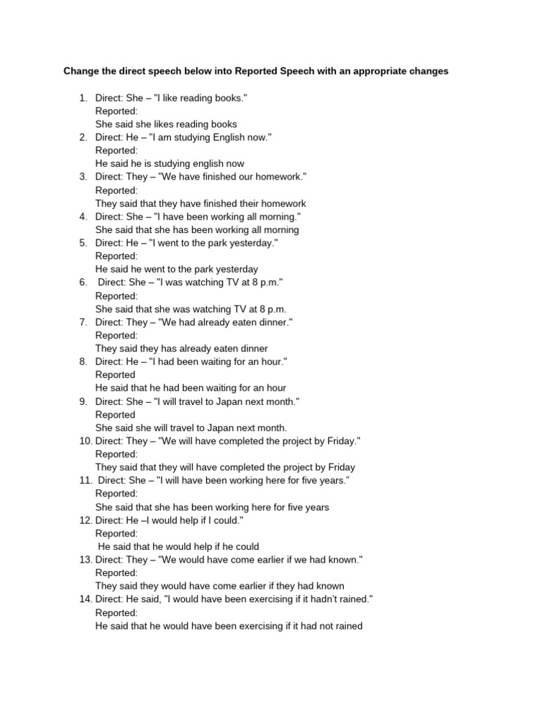 Reported Speech Conversion Examples | PDF