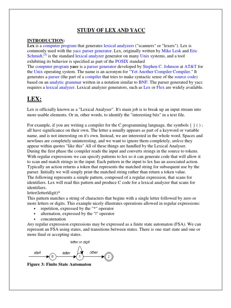 Study of Lex and Yacc: Lexisa | PDF | Parsing | Syntax (Logic) Study of Lex and Yacc: Lexisa | PDF | Parsing | Syntax (Logic)