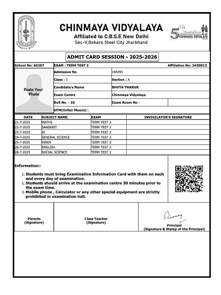 BHV Ya Admit Card | PDF