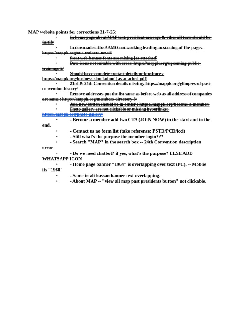 MAP Website Corrections Checklist | PDF