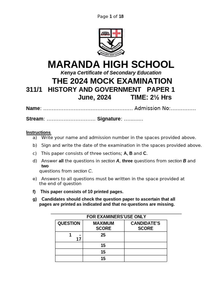 Form 4 August Holiday Assignment | PDF | Kenya