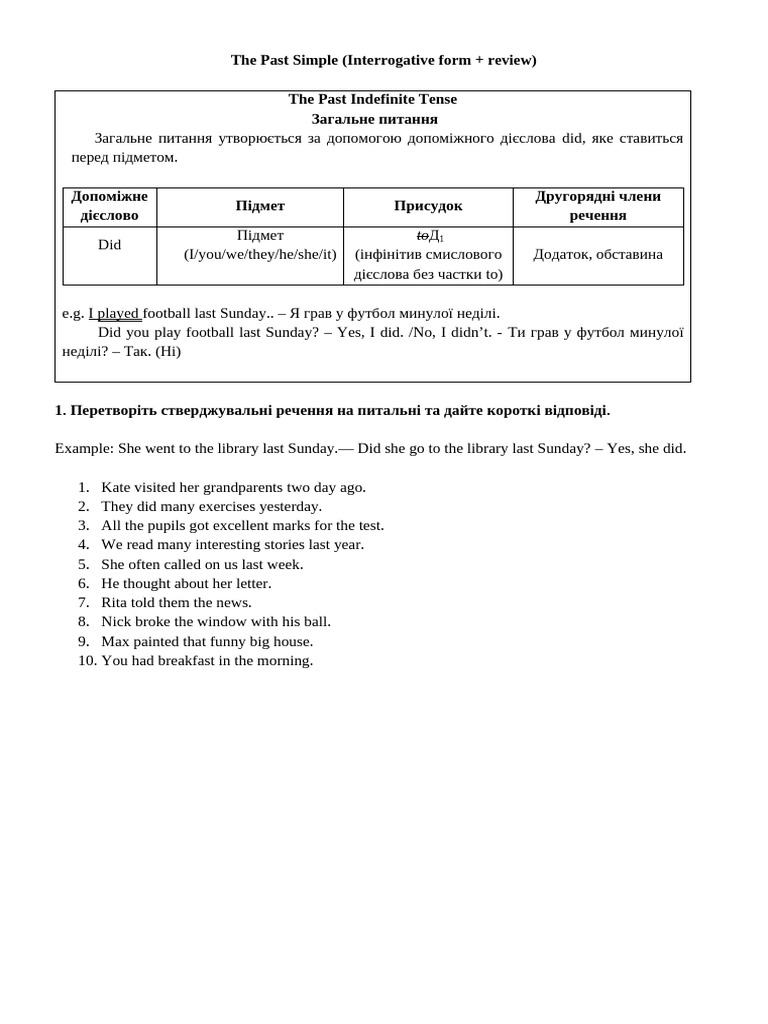 The Past Simple (Interrogative Form + Review) - Lesson 3 - For Students ...