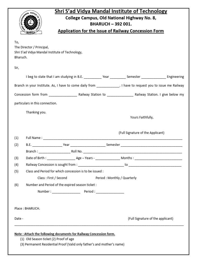 Railway Concession Form | PDF