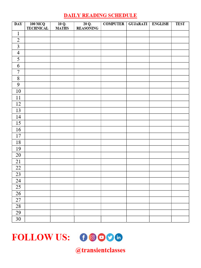 Daily Reading Schedule for MCQs | PDF