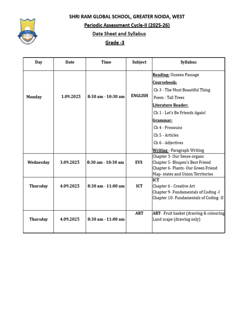 Grade 3 PAC-II Syllabus 2025-26 | PDF | Linguistics