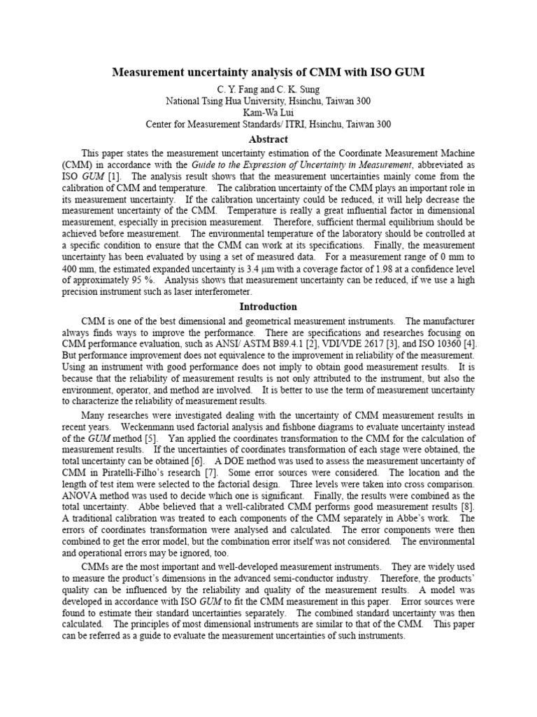 Measurement Uncertainty Analysis of CMM With ISO GUM | PDF ...