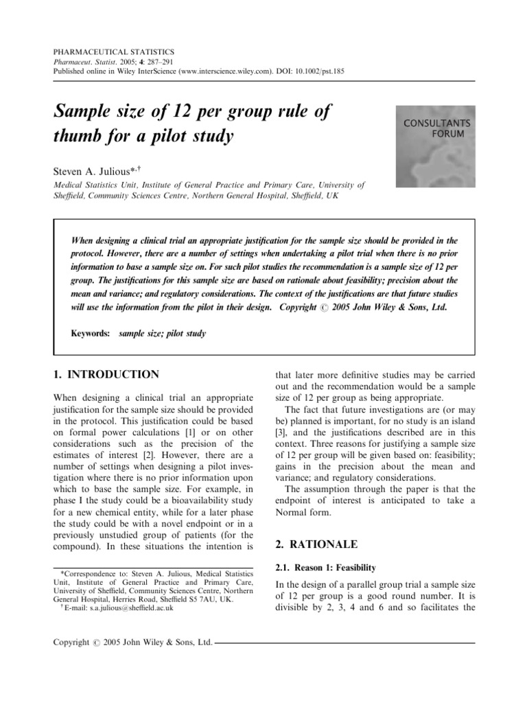 Sample Size Rule of Thumb: 12 per Group | PDF | Sample Size ...