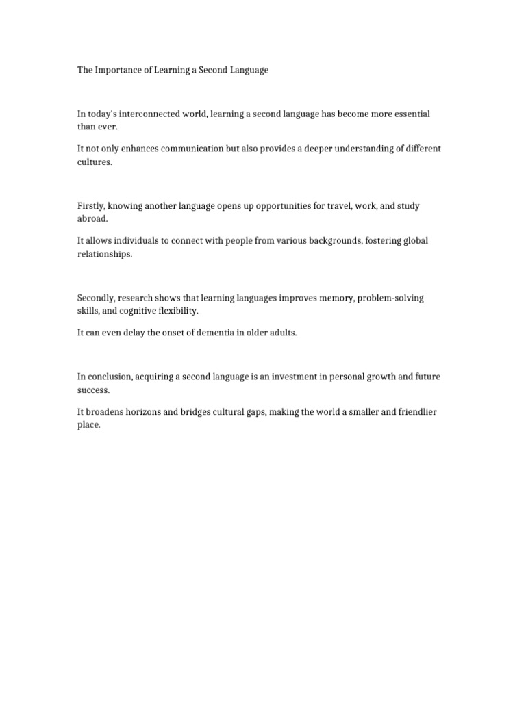 Benefits of Learning a Second Language | PDF