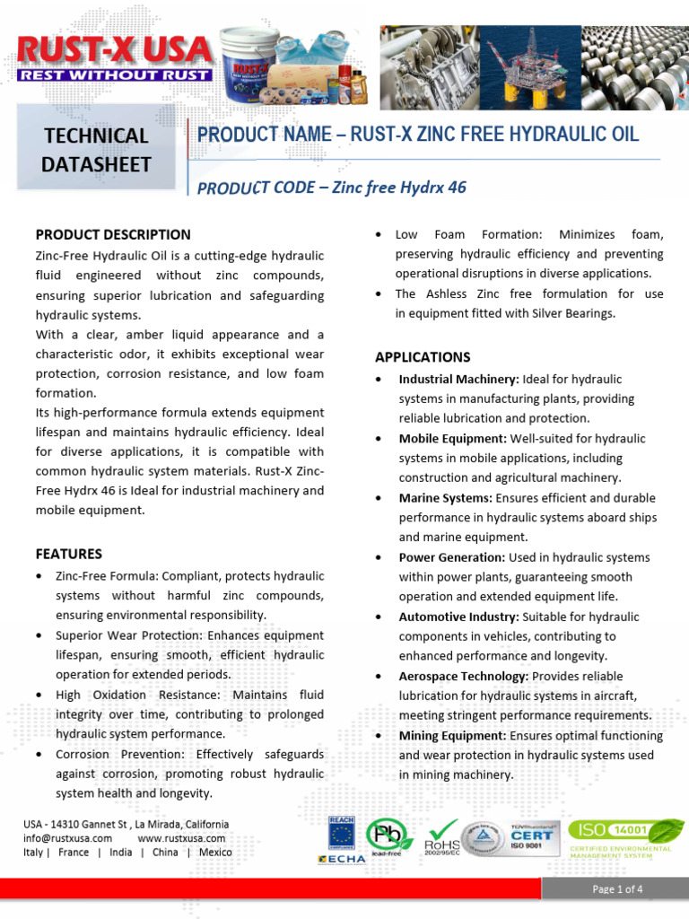 Benefits of Zinc-Free Hydraulic Oil | PDF | Lubricant | Materials