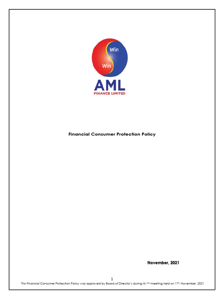 Financial Consumer Protection Policy 2021 | PDF | Loans | Regulatory ...