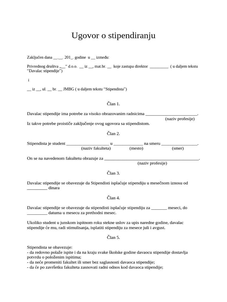 Ugovor o Stipendiranju | PDF