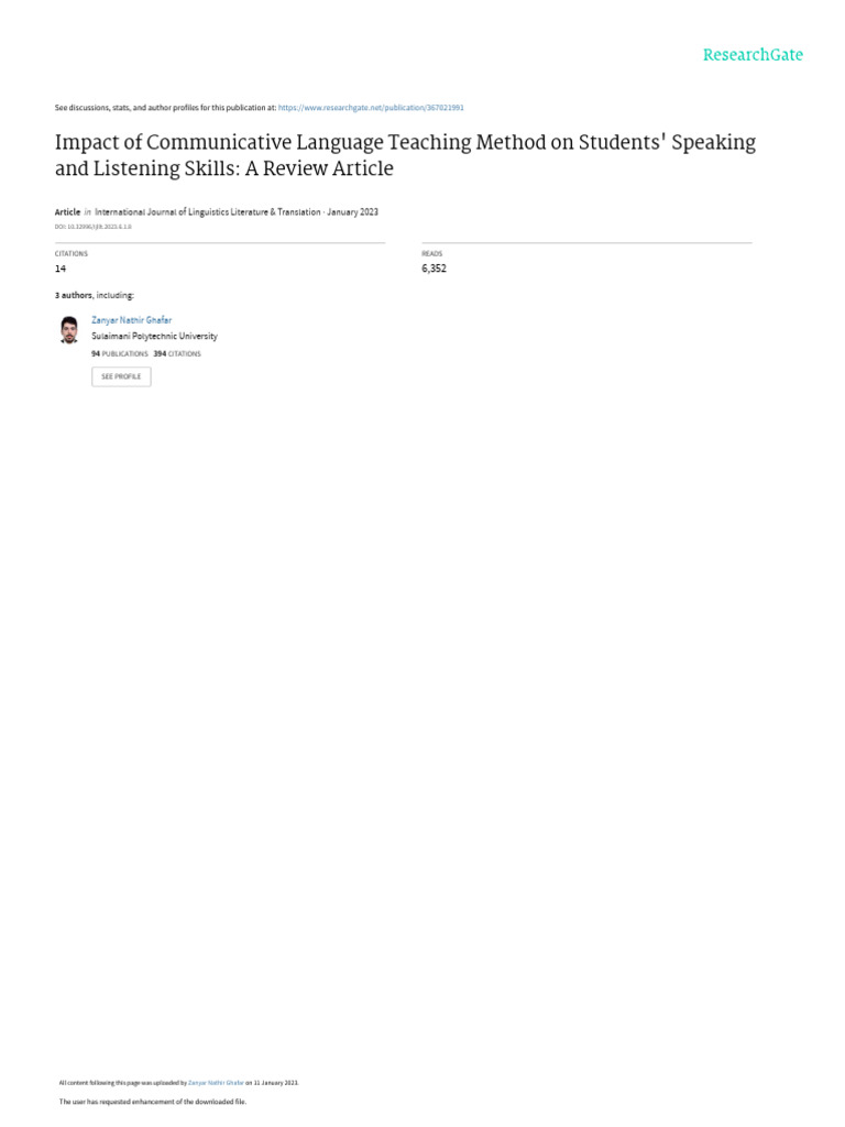 Impact of Communicative Language Teaching Method On Students Speaking and Listening Skills A ...