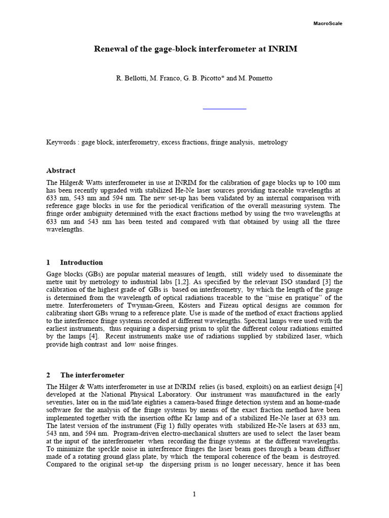 Upgraded Gage Block Interferometer at INRIM | PDF | Interferometry | Laser