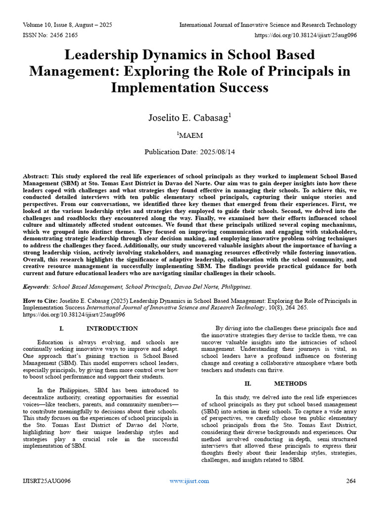 Leadership Dynamics in School-Based Management: Exploring The Role of ...