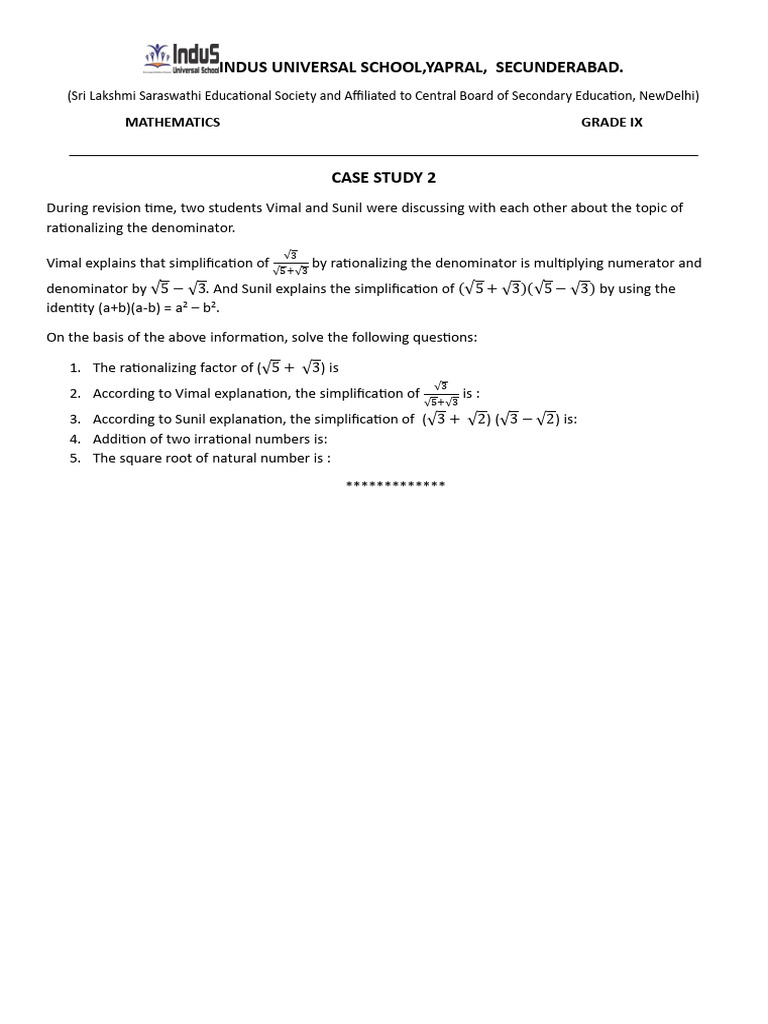 Rationalizing Denominators in Math | PDF
