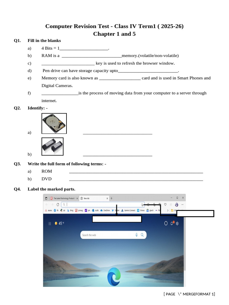 Revsion Computer Class IV TERM 1 2025-26 | PDF