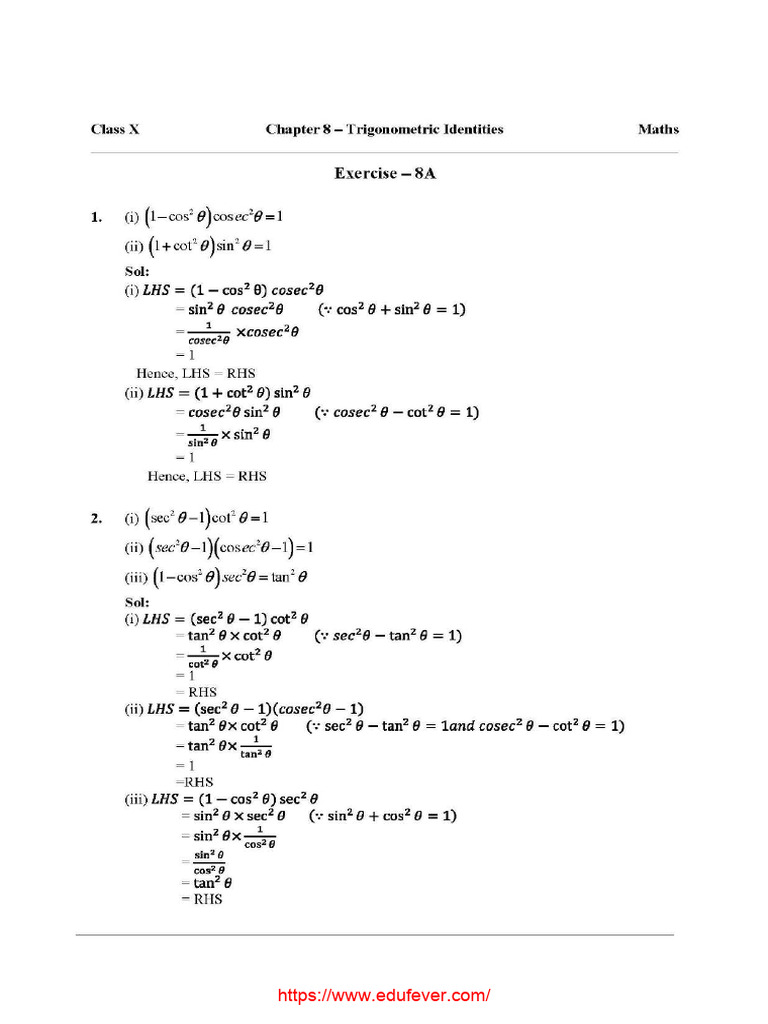 Chapter 8 Trigonometric Ratios of Complementary Angles | PDF