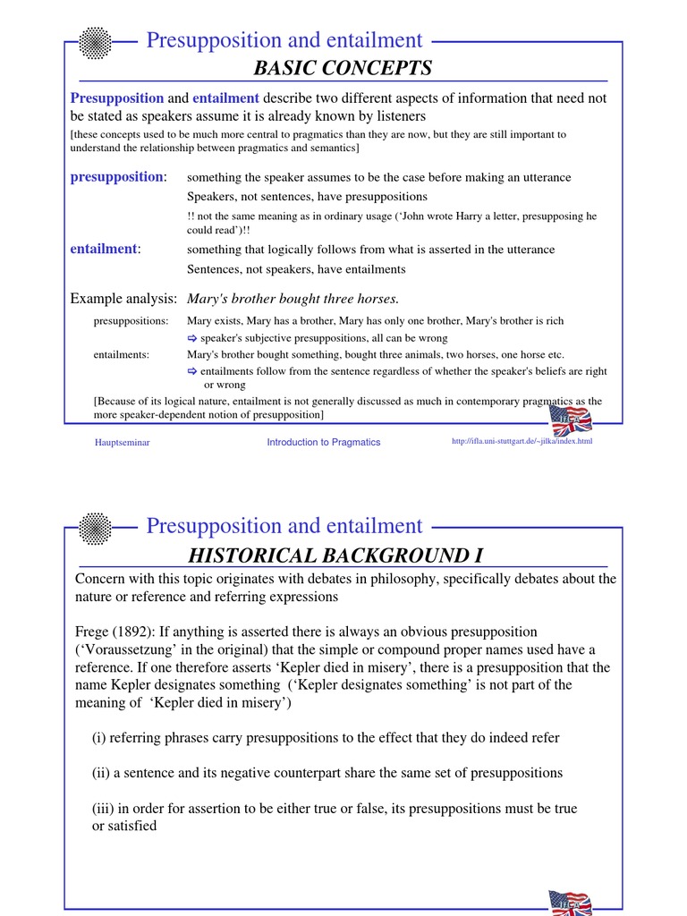Presupposition and Entailment | PDF | Logical Consequence | Linguistics