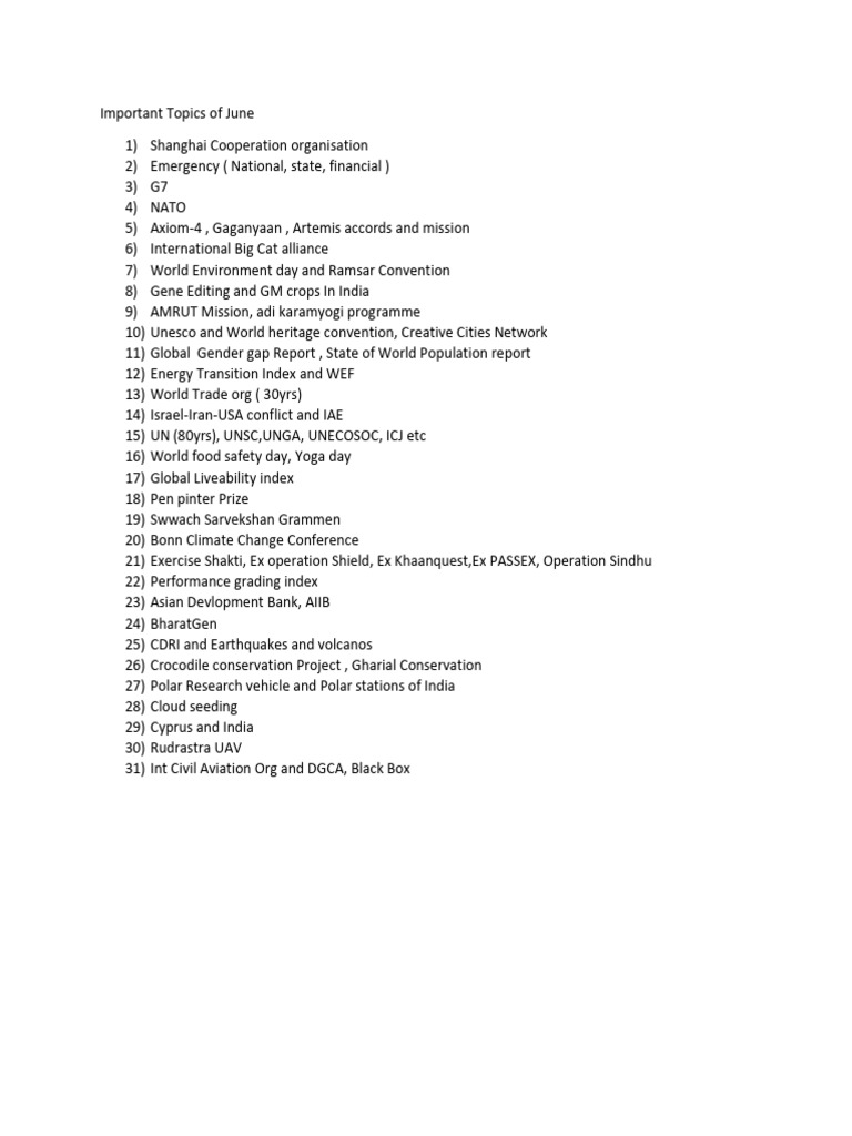 Important Topics of June 2025 | PDF