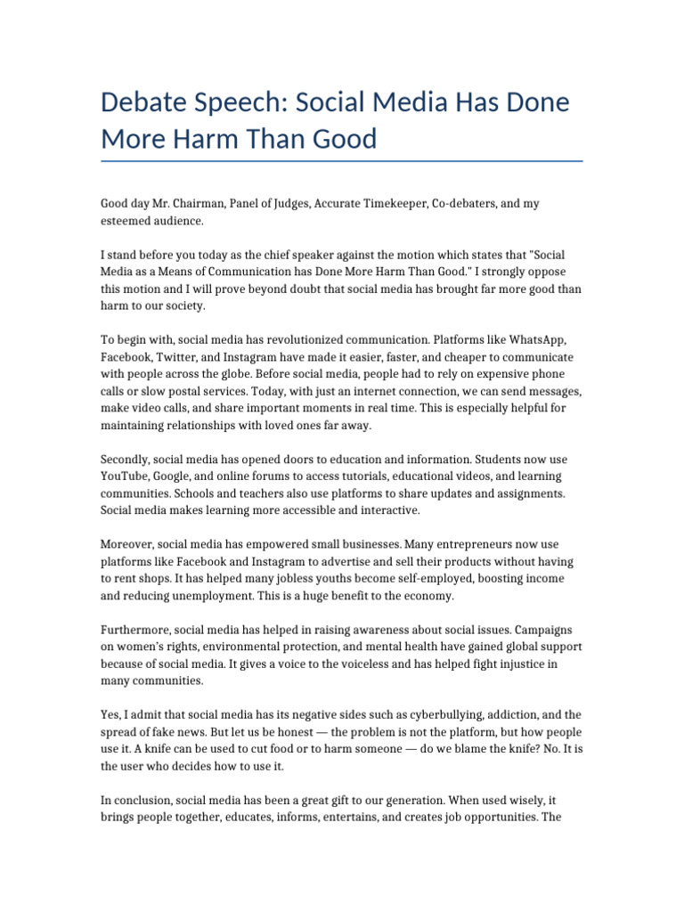 Debate Speech Social Media | PDF | Social Media | Popular Culture ...